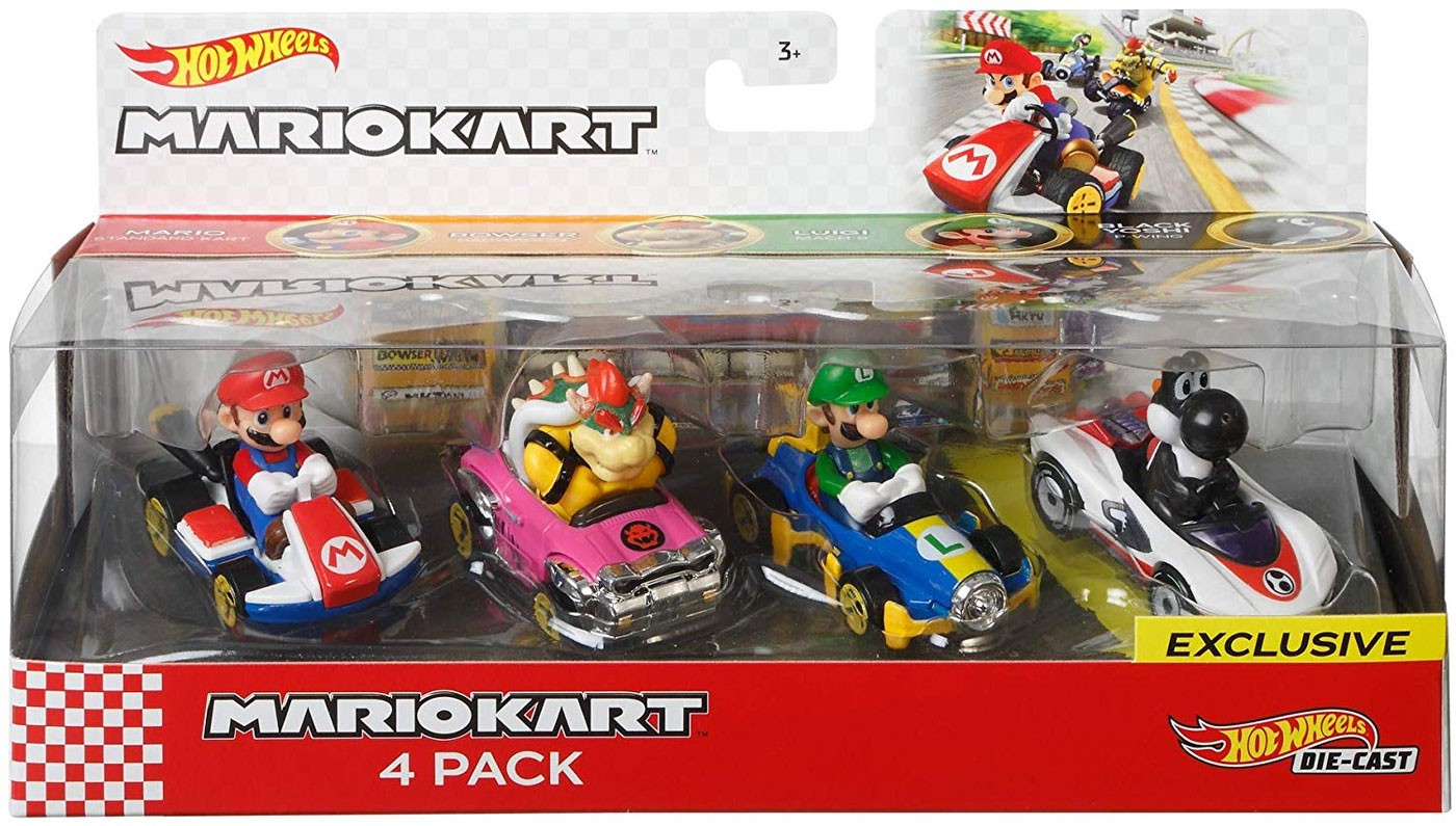 Mattel Hot Wheels Mario Kart Mario Bowser Luigi And Black Yoshi 1 64