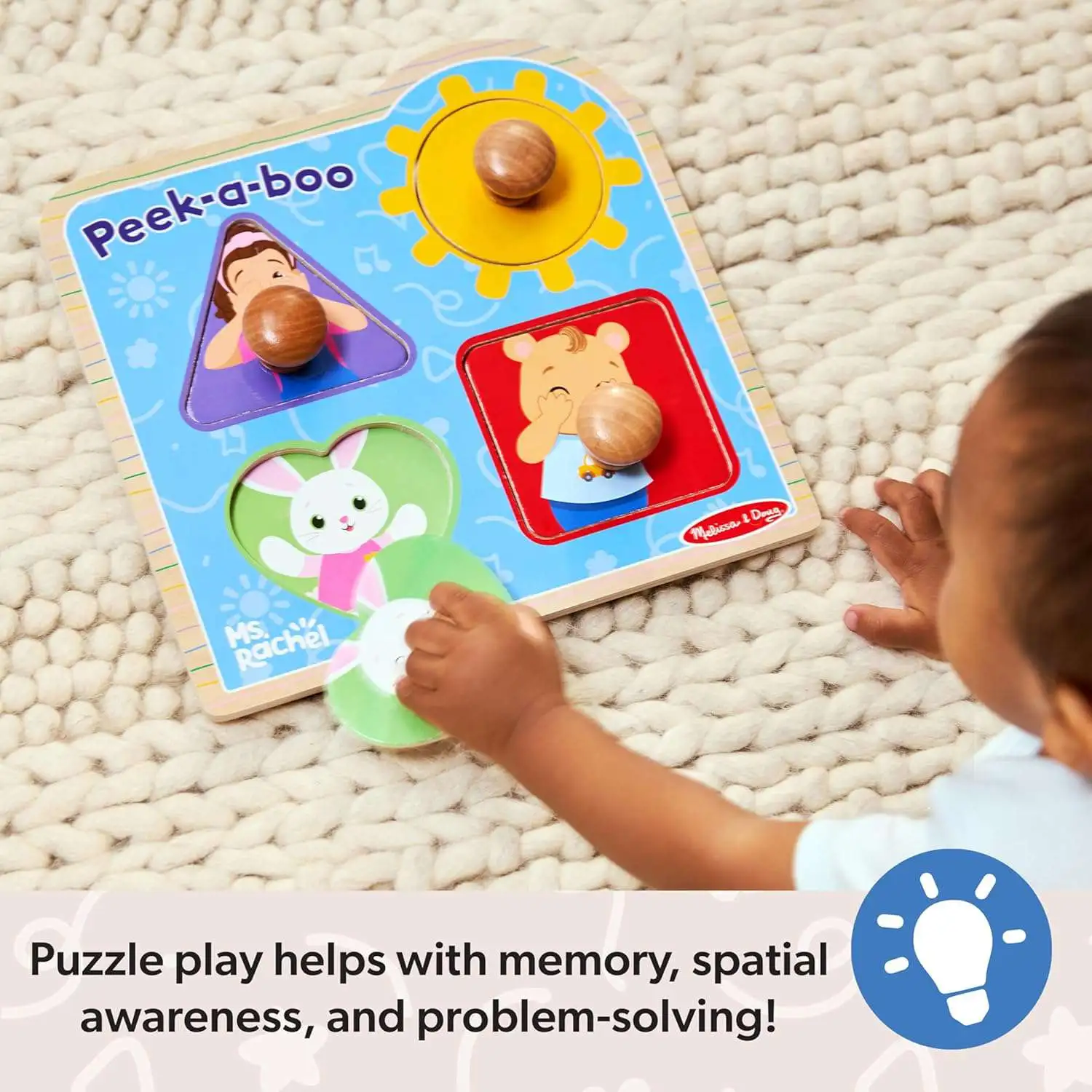 Ms. Rachel Wooden Pee-a-Boo Jumbo Peg Puzzle Melissa Doug - ToyWiz
