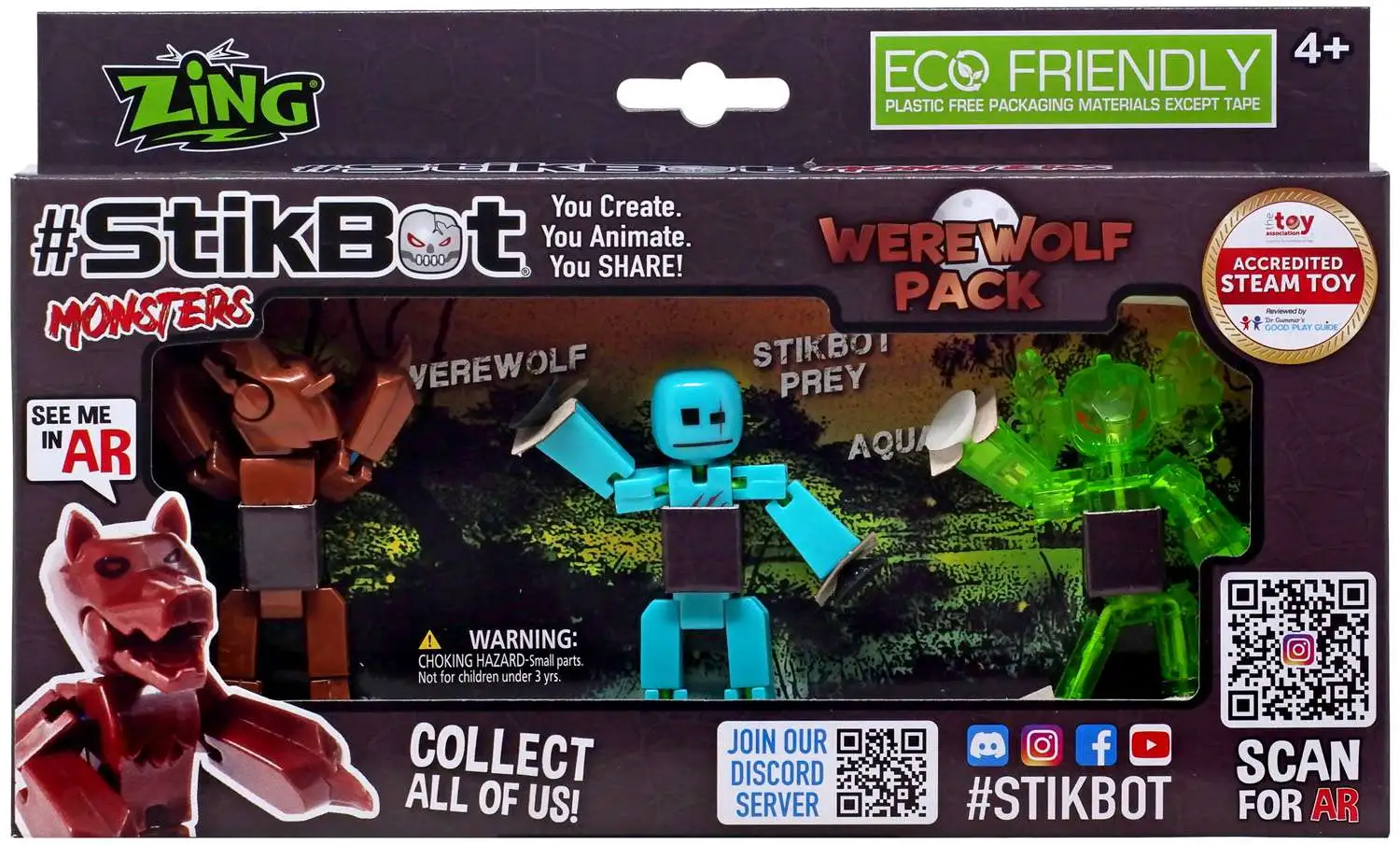Stikbot Monsters Werewolf Pack 3 Figure 3-Pack Zing - ToyWiz