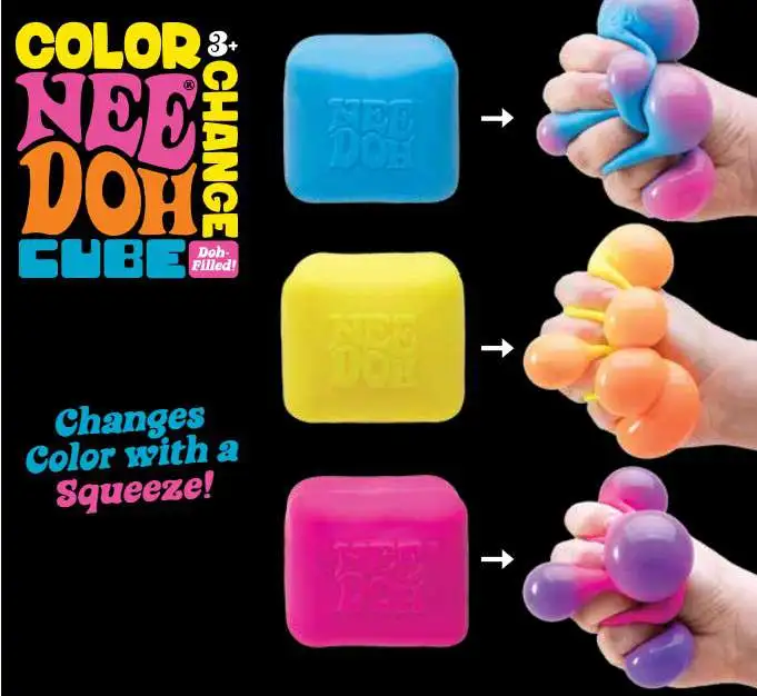 NeeDoh Color Change Cube Stress Ball 1 RANDOM Color Schylling - ToyWiz
