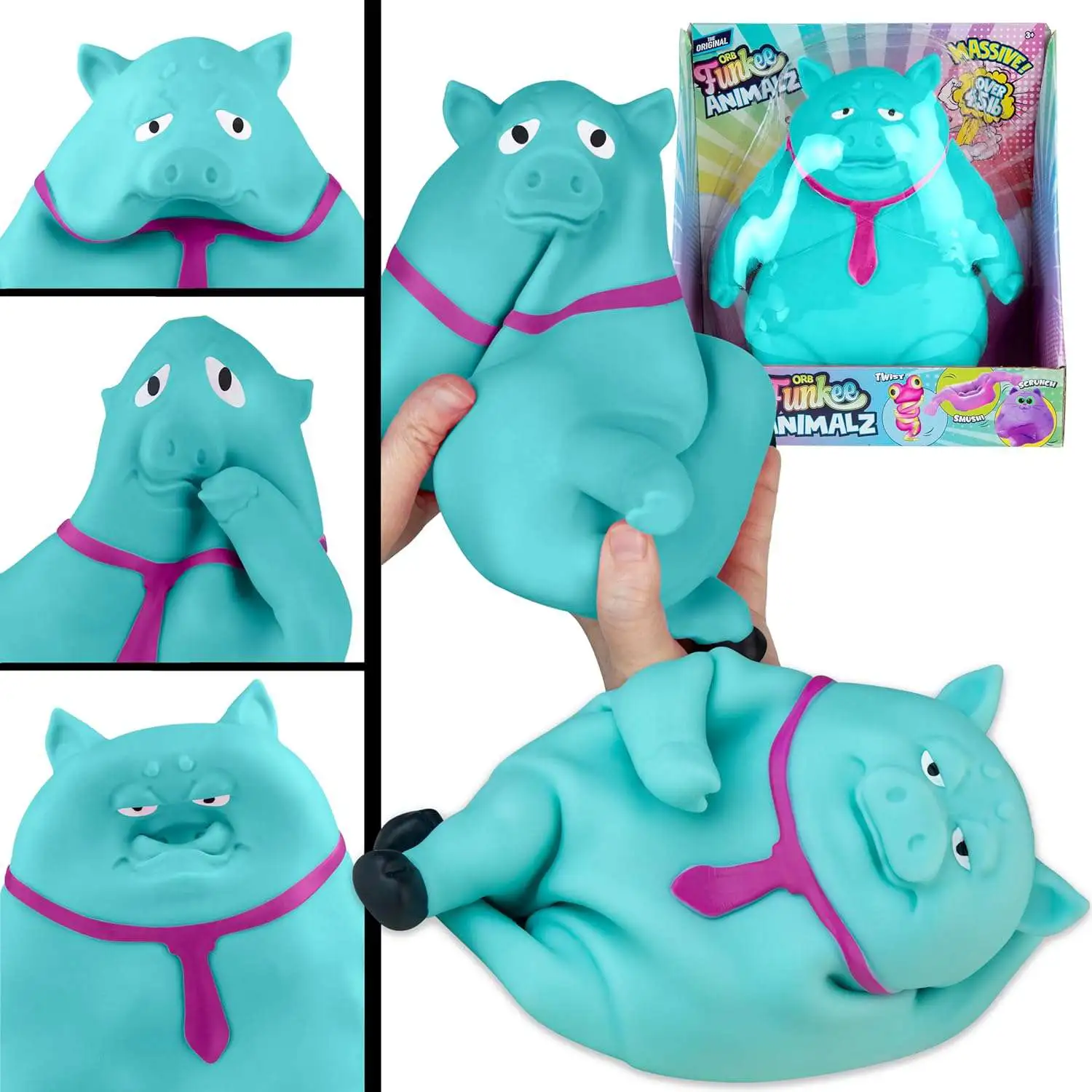 Funkee Animalz Pig Teal 9 JUMBO Stretchy Figure ORB Toys - ToyWiz