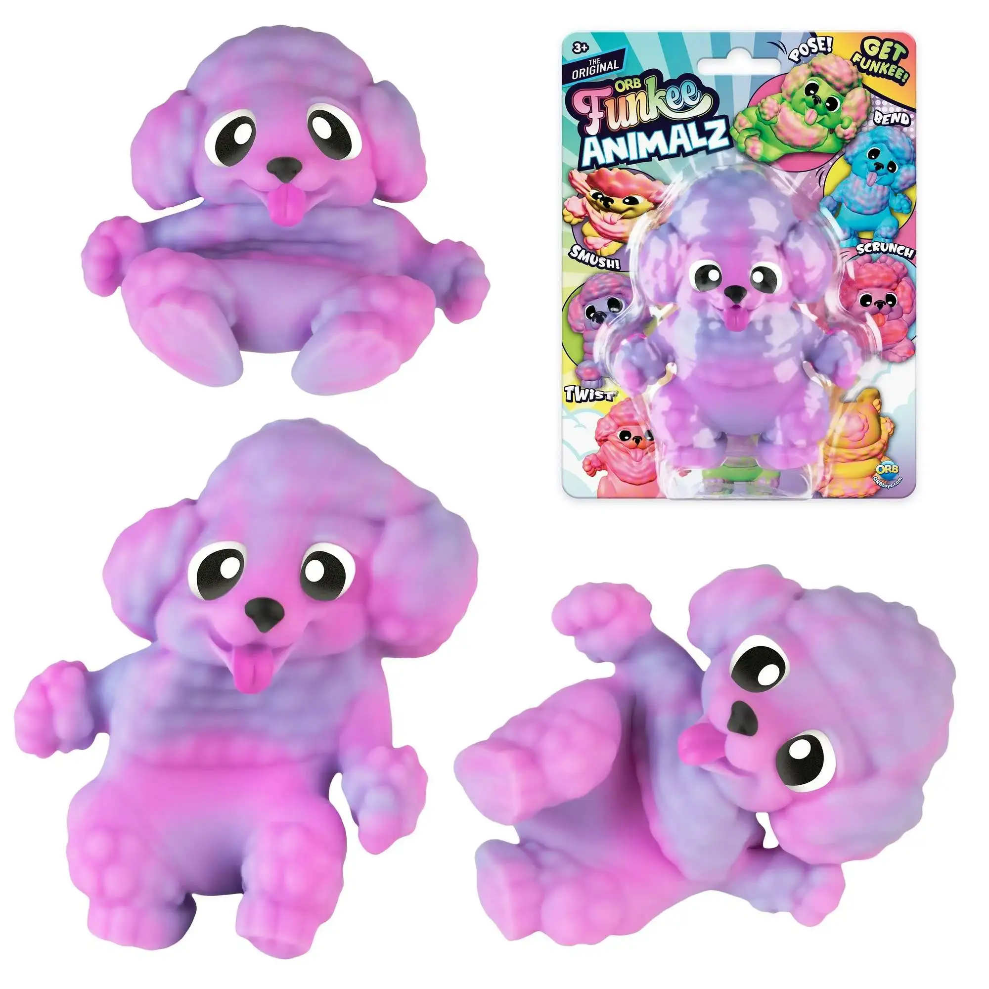 Funkee Animalz Poodle Purple Pink 4.5 Stretchy Figure ORB Toys - ToyWiz