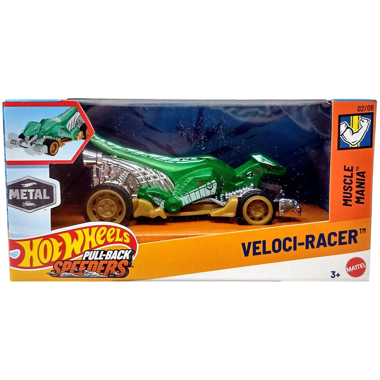 Hot Wheels Pull-Back Speeders Muscle Mania Veloci-Racer 143 Pullback ...