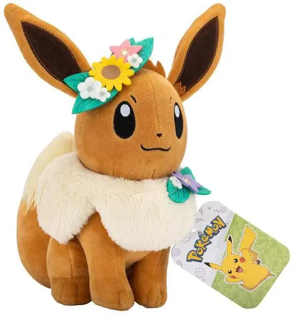 Pokemon Spring Eevee 8 Plush with Flowers Jazwares - ToyWiz