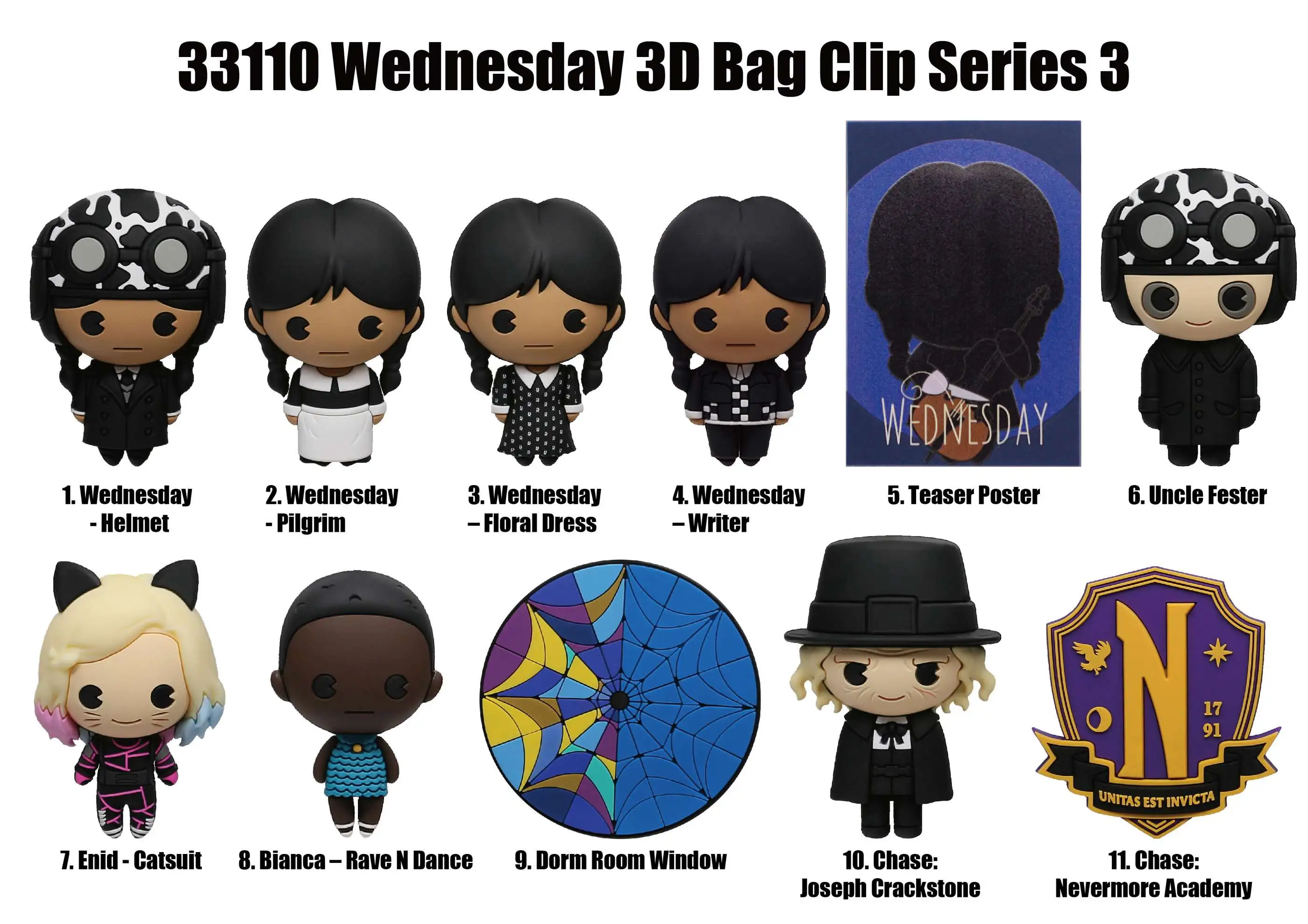 Wednesday 3D Figural Bag Clip Wednesday Series 3 Mystery Pack 1 RANDOM ...