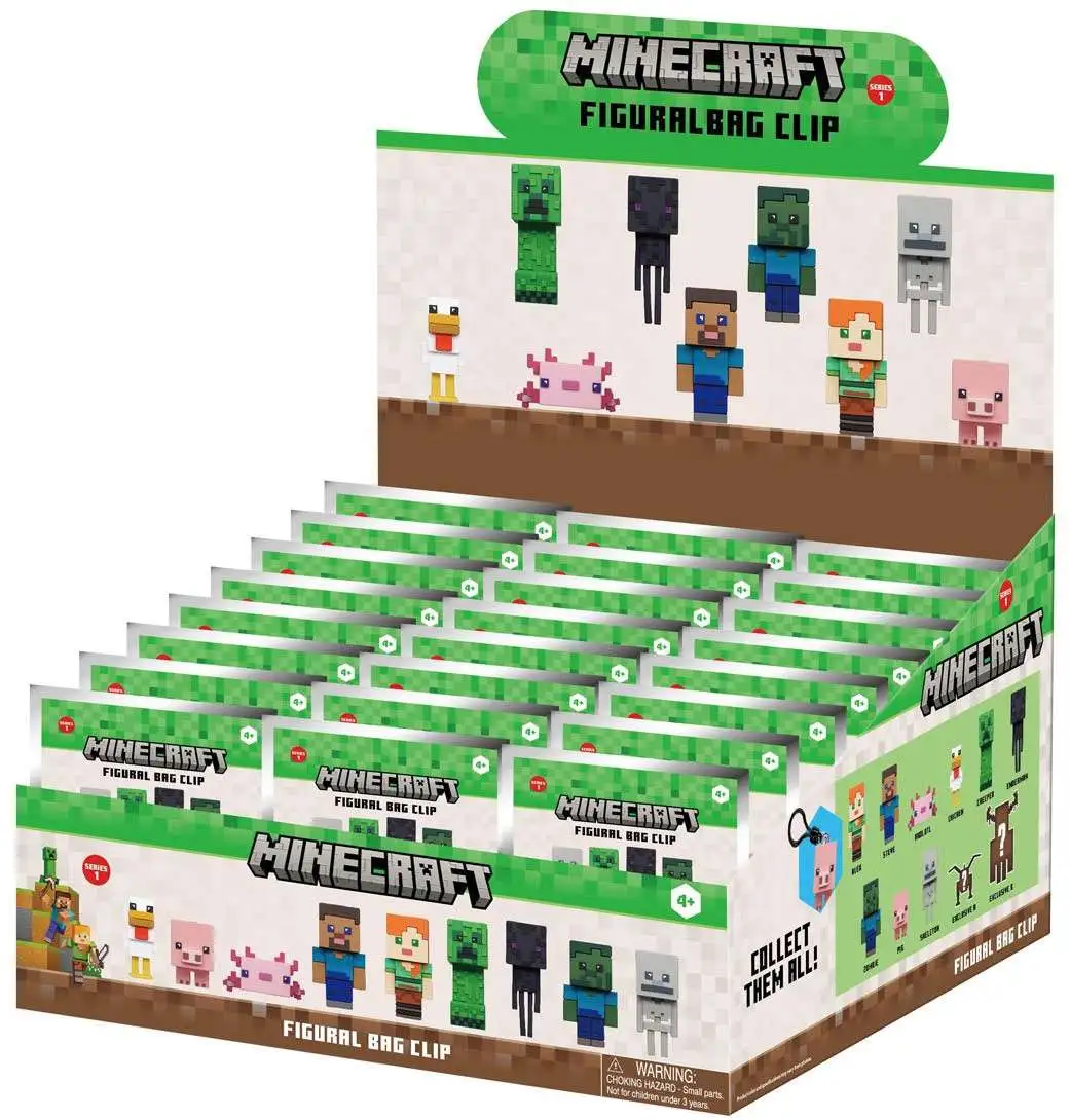 Minecraft 3D Figural Bag Clip Minecraft Series 1 Mystery Box 24 Packs ...
