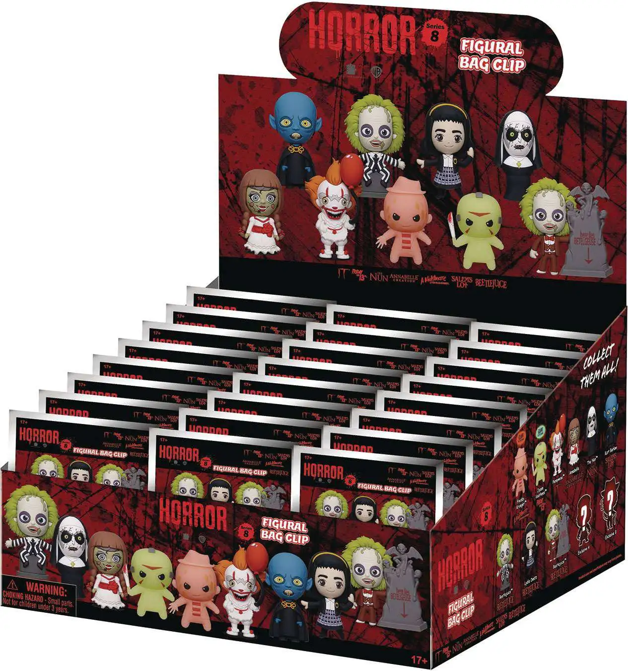 Horror 3D Figural Foam Bag Clip Horror Series 8 Mystery Box 24 Packs ...
