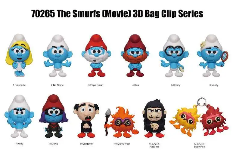 Smurfs 3D Figural Bag Clip Smurfs Movie Series 1 Mystery Box 24 Packs ...