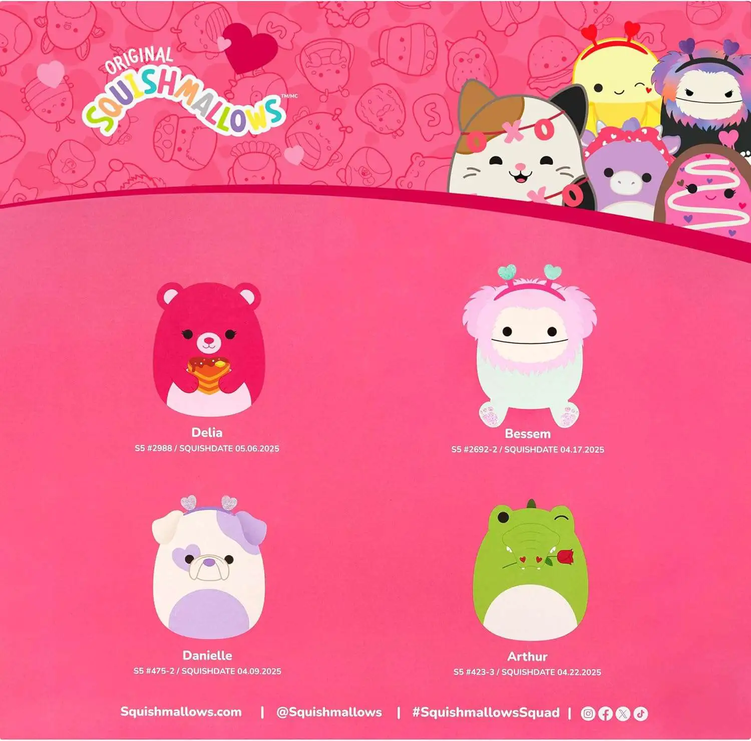Squishmallows Valentines Day Delia, Bessem, Danielle Arthur Plush 4 ...