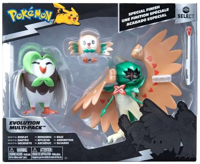 Pokemon Select Rowlet, Dartrix Decidueye 3 Evolution Figure 3-Pack ...