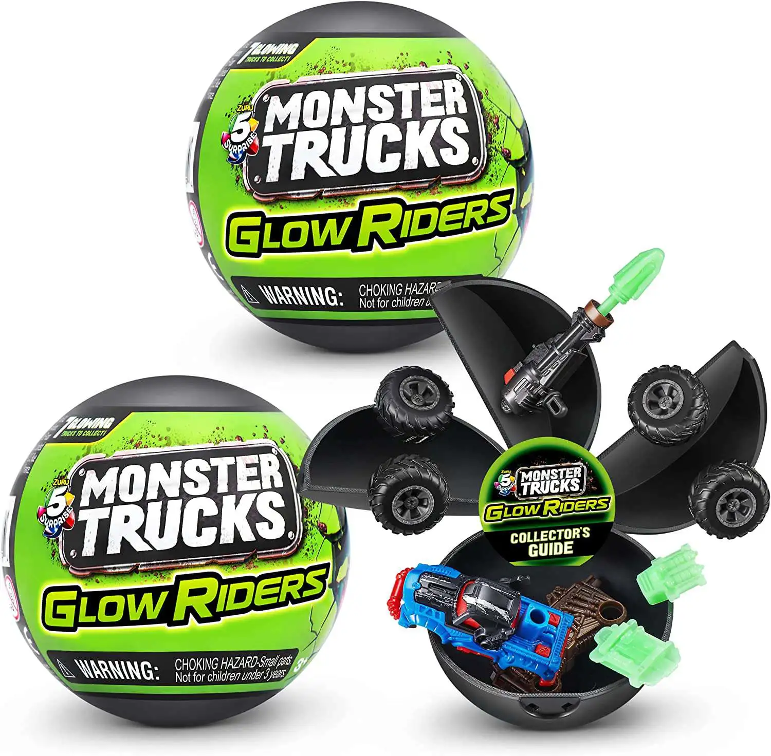 5 Surprise Monster Trucks Series 2 Glow Riders LOT of 2 Mystery Packs ...