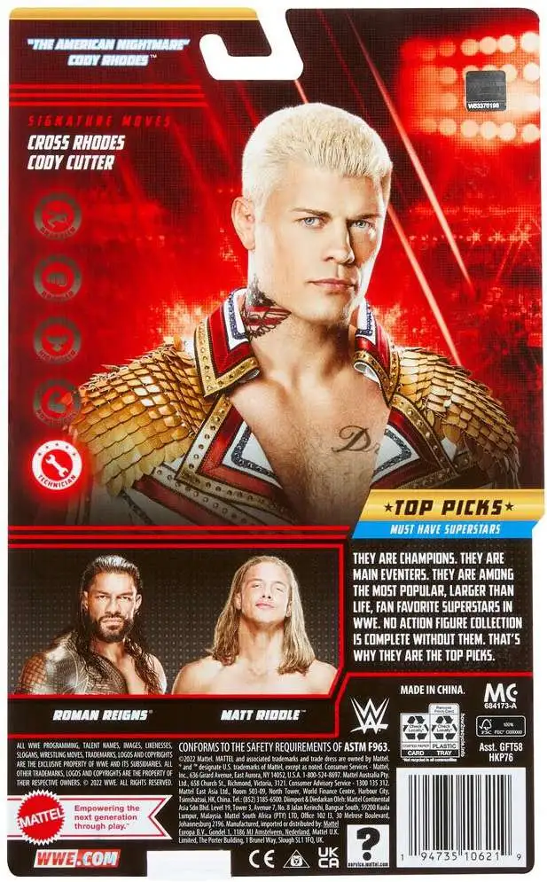 WWE Wrestling Basic Series Top Picks 2023 Wave 3 Cody Rhodes 6 Action ...