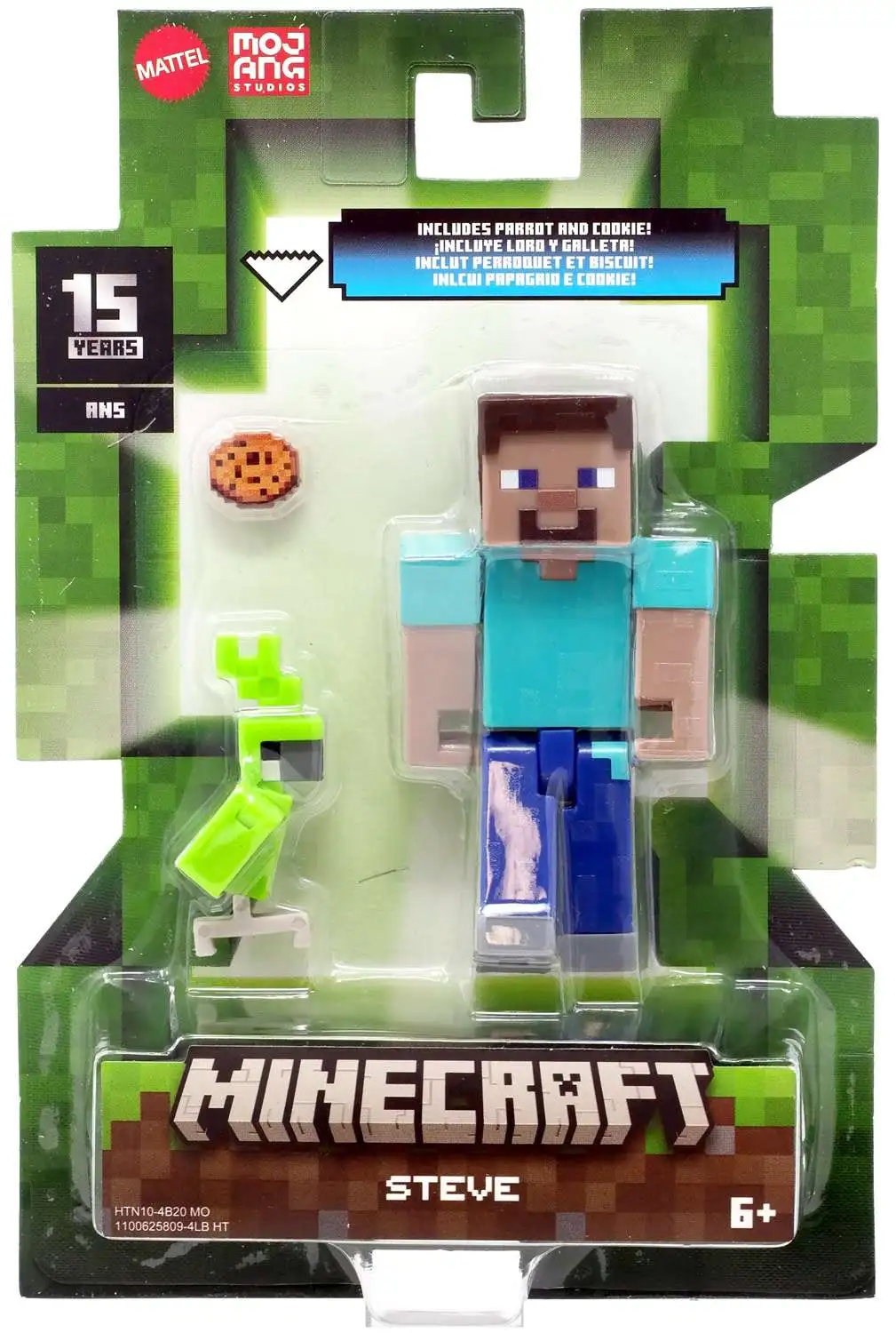 Minecraft Steve 3.25 Action Figure with Parrot Mattel Toys - ToyWiz