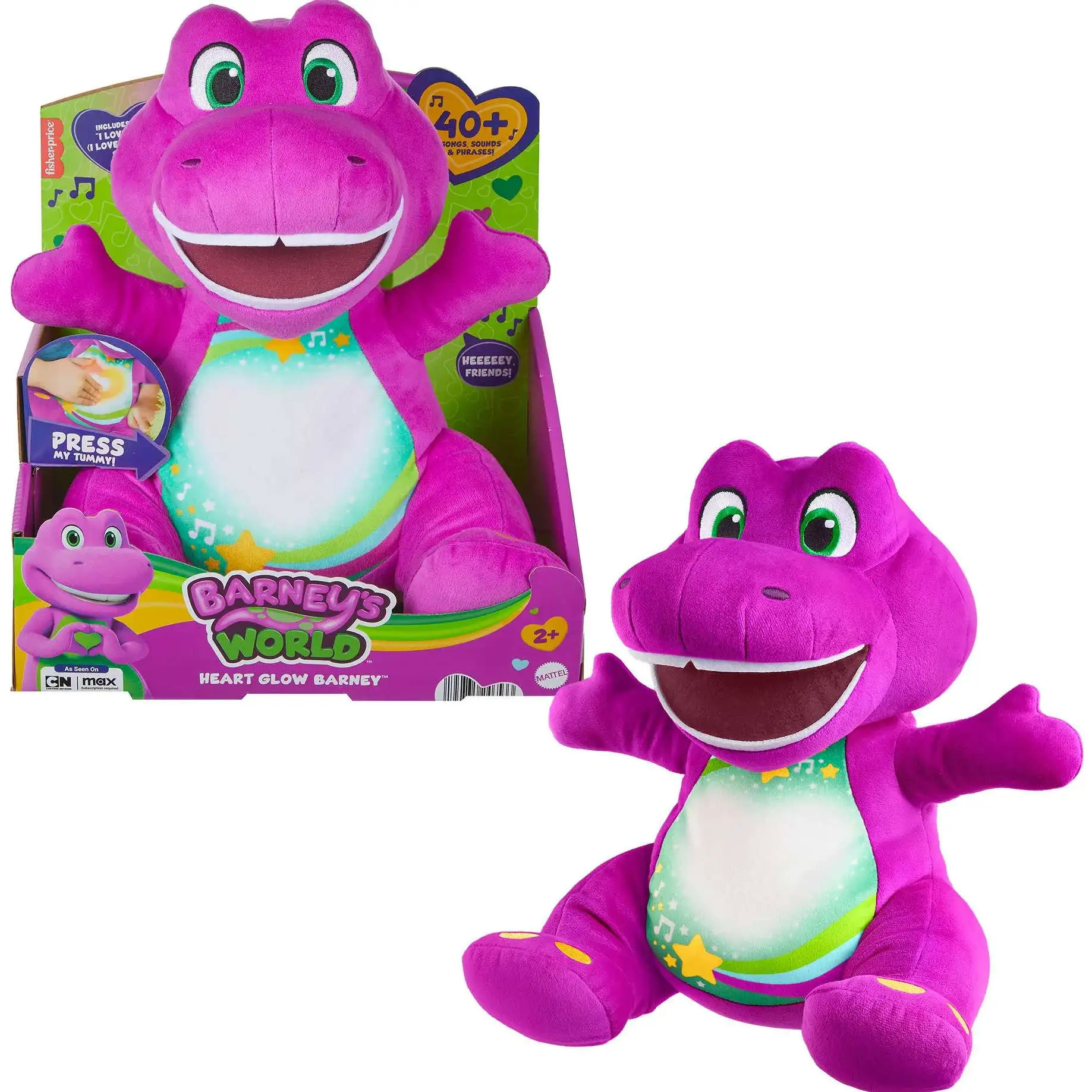 Fisher Price Barneys World Heart Glow Barney 11.5 Plush Lights Sounds - ToyWiz