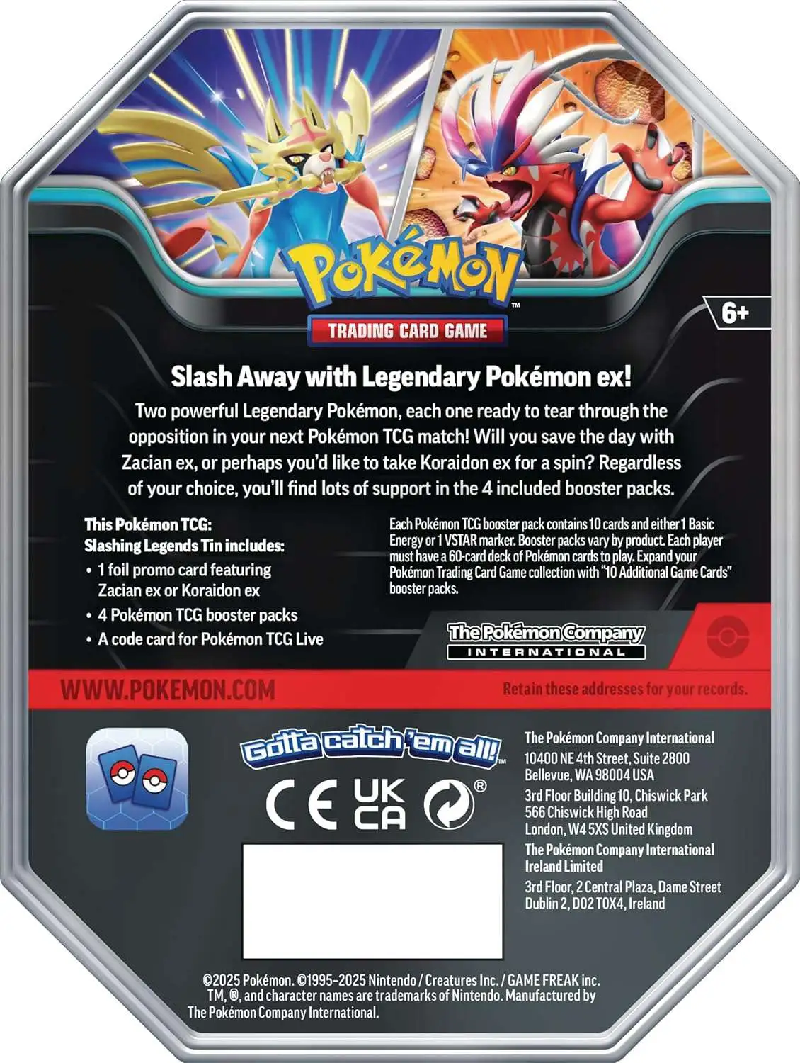 Pokemon Sword Shield Slashing Legends Zacian ex Tin Set 4 Booster Packs ...