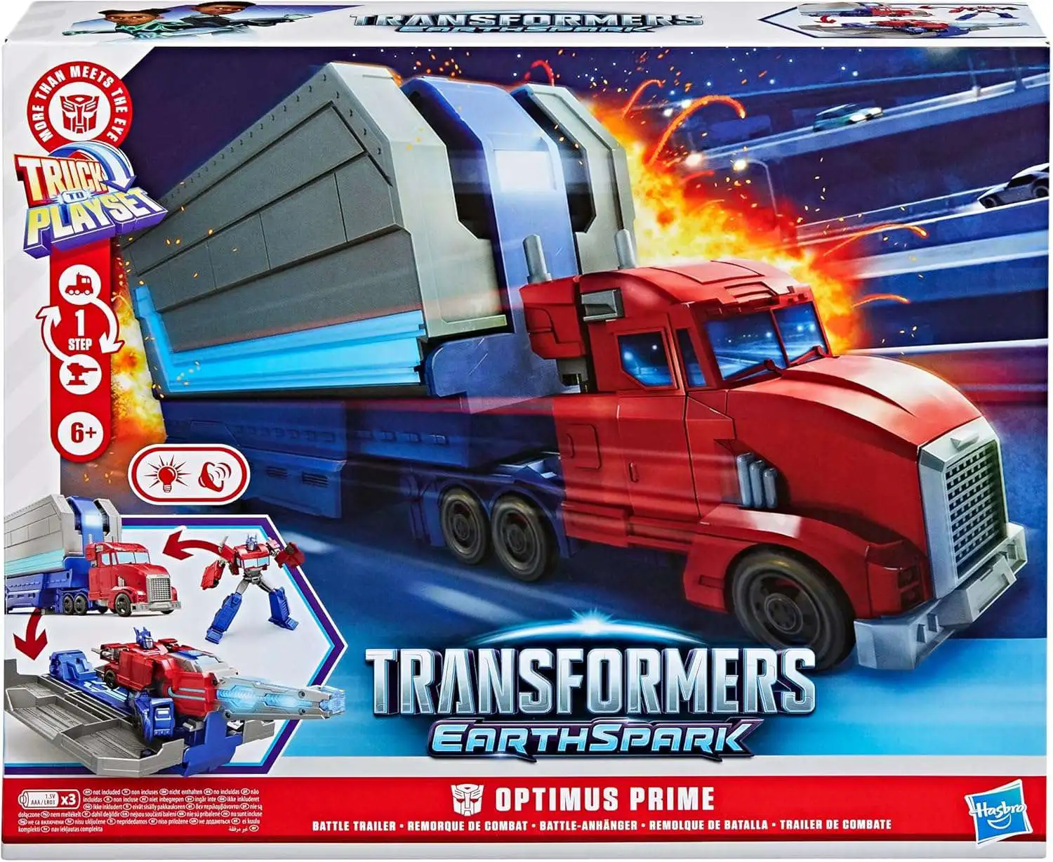 Transformers Earthspark Optimus Prime Battle Trailer Playset Lights ...
