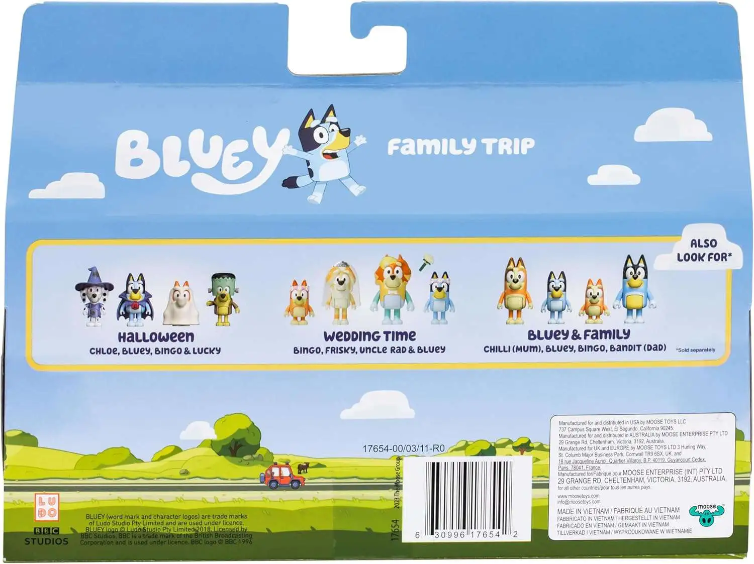 Bluey Beach Dad, Mum, Bluey Bingo Mini Figure 4-Pack Family Trip Moose ...