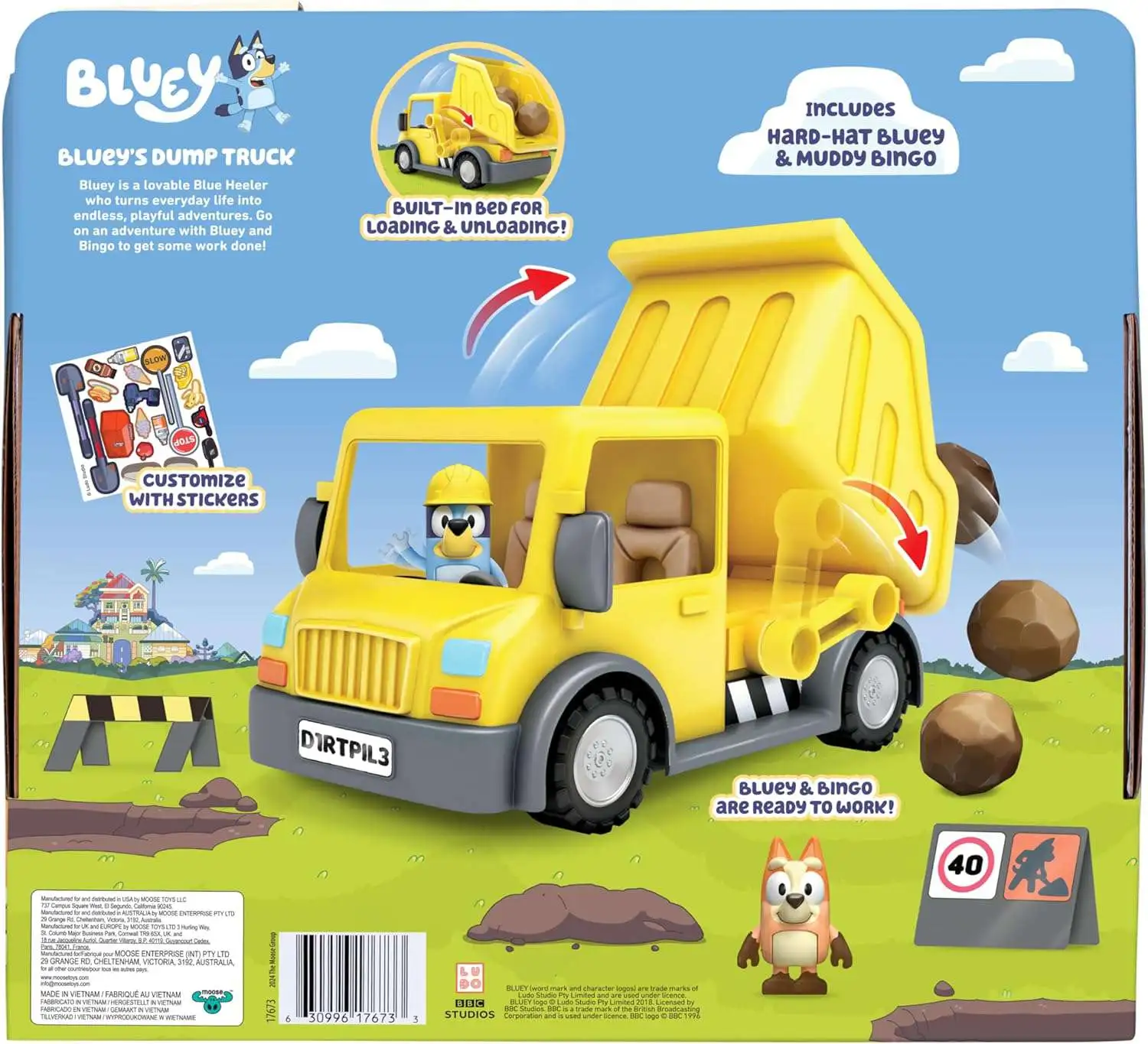 Bluey Blueys Dump Truck Playset Exclusive Hard Hat Bluey Muddy Bingo ...