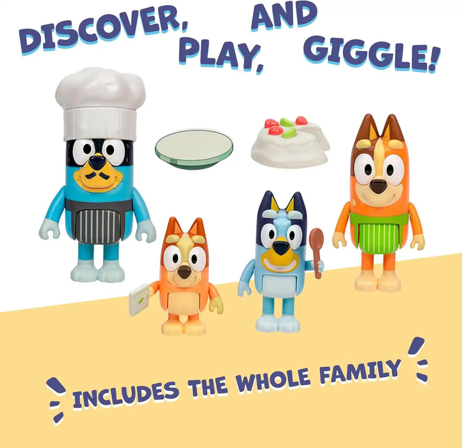 Bluey Beach Bluey, Mum, Dad Bingo Mini Figure 4-Pack Lets Play Chef ...