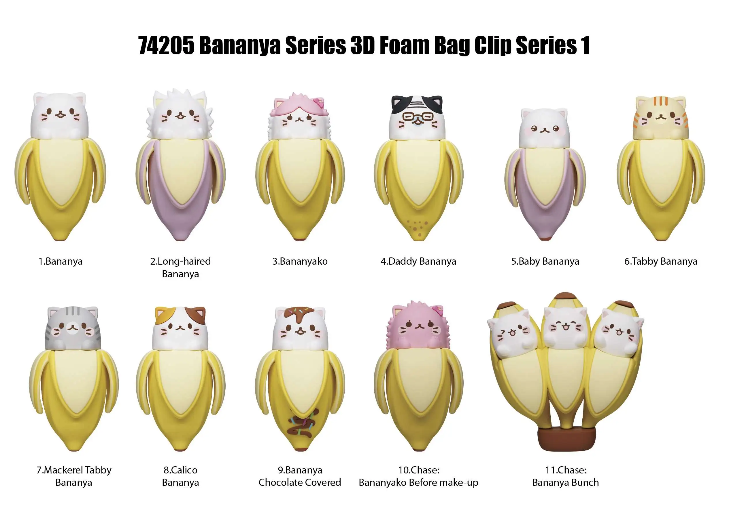 Bananya 3D Figural Foam Bag Clip Bananya Series 1 Mystery Pack 1 RANDOM ...