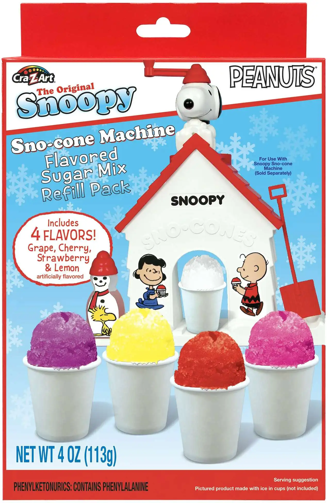 Peanuts Snoopy Sno-Cone Machine Flavored Sugar Mix Refill Pack Cra-Z-Art - ToyWiz