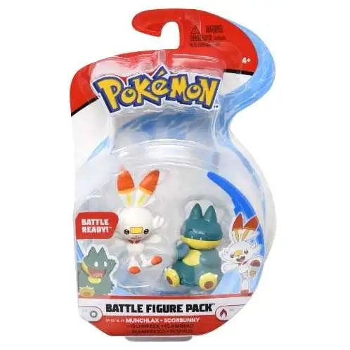 Pokemon Series 4 Munchlax Scorbunny 3 Battle Figure 2-Pack Jazwares ...