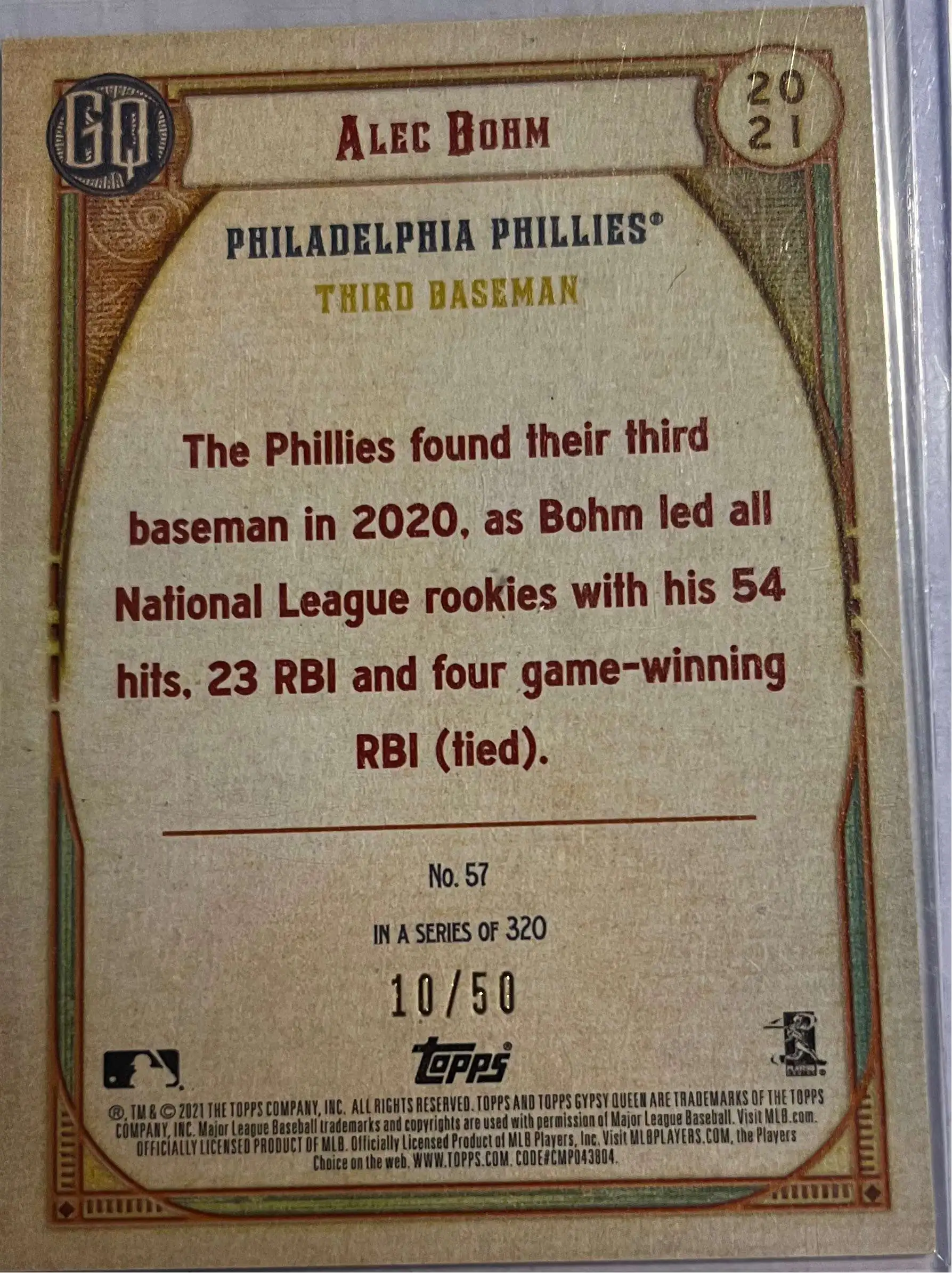 MLB Topps 2021 Gypsy Queen Baseball Single Card 1050 Alec Bohm 57 Gold ...