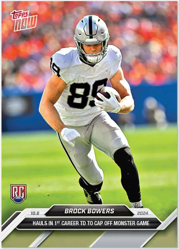 NFL Las Vegas Raiders 2024 NOW Football Single Card Brock Bowers 7 Rookie, Hauls in 1st Career ...