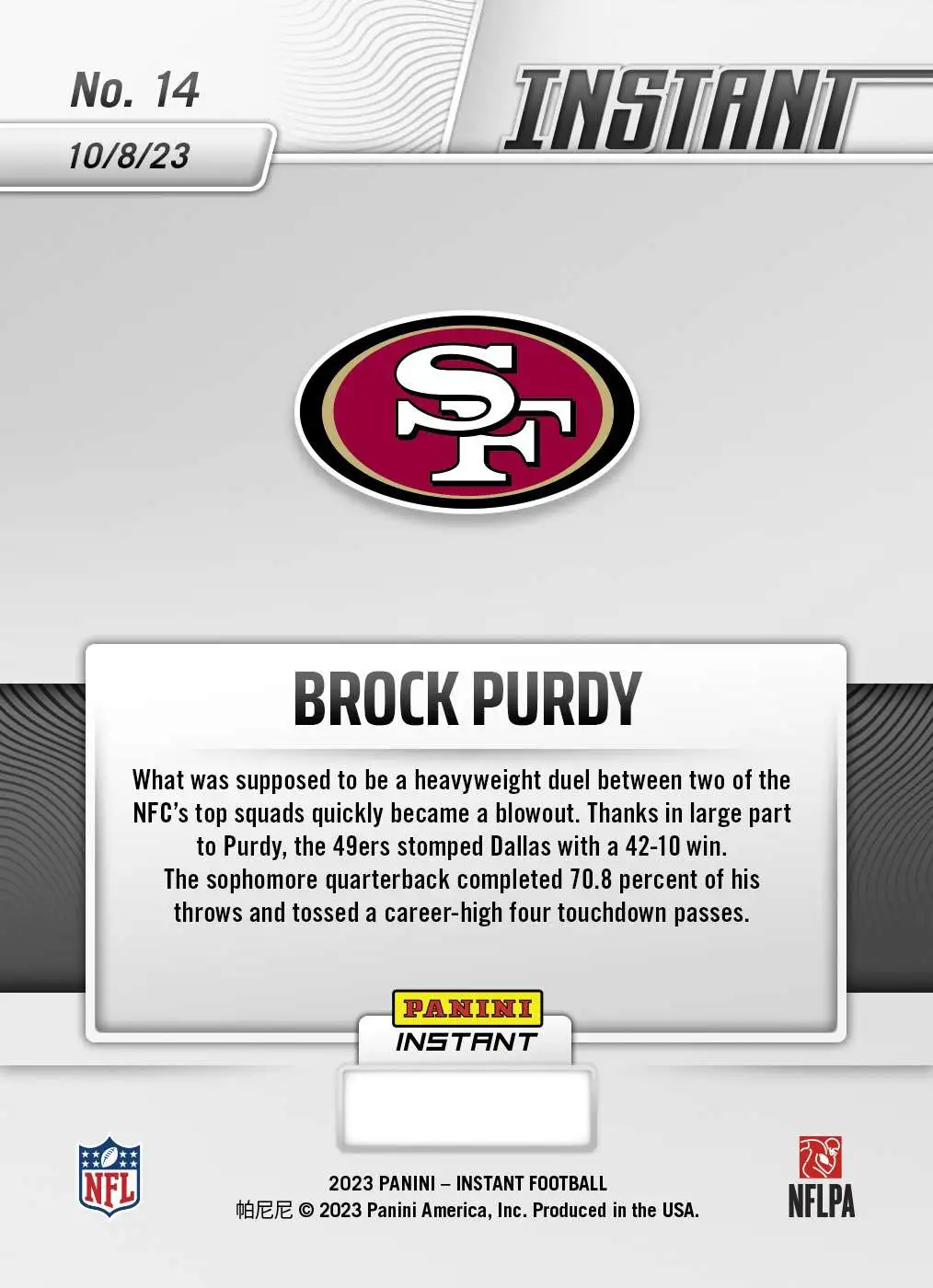 NFL San Francisco 49ers 2023 Panini Instant Football Single Card Brock ...