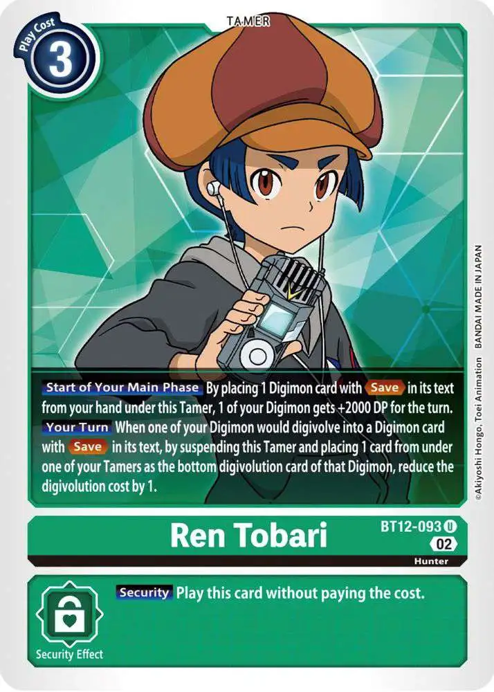 Digimon Trading Card Game Across Time Single Card Uncommon Ren Tobari BT12-093 - ToyWiz
