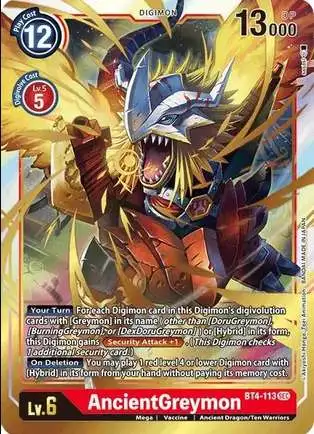 Digimon Trading Card Game Great Legend Single Card Secret Rare AncientGreymon BT4-113 2021 - ToyWiz