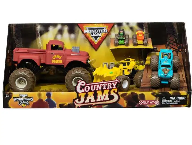 Monster Jam Country Jams Grave Digger, Scoopz Whiplash with Mini El ...