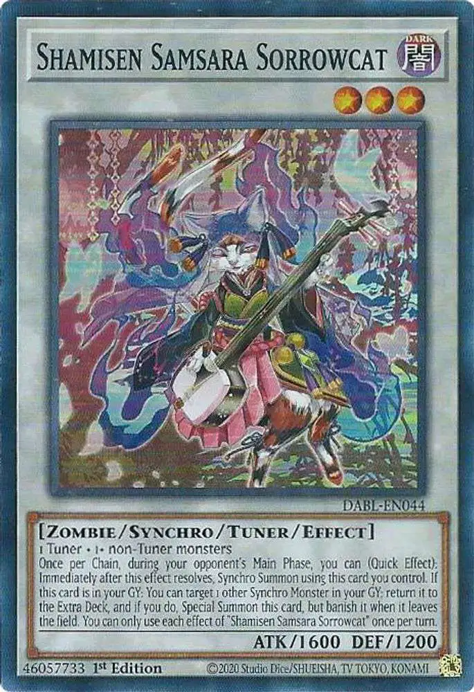 YuGiOh Darkwing Blast Single Card Super Rare Shamisen Samsara Sorrowcat DABL-EN044 - ToyWiz