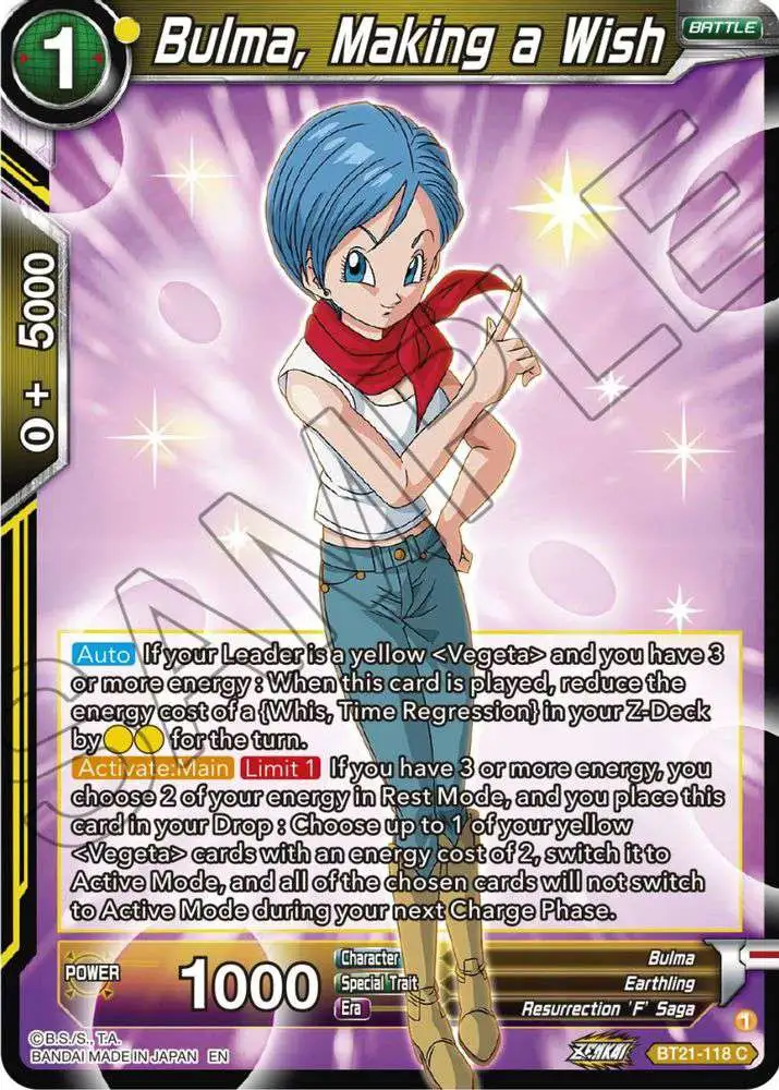 Dragon Ball Super Trading Card Game Wild Resurgence Single Card Common Bulma, Making a Wish BT21 ...