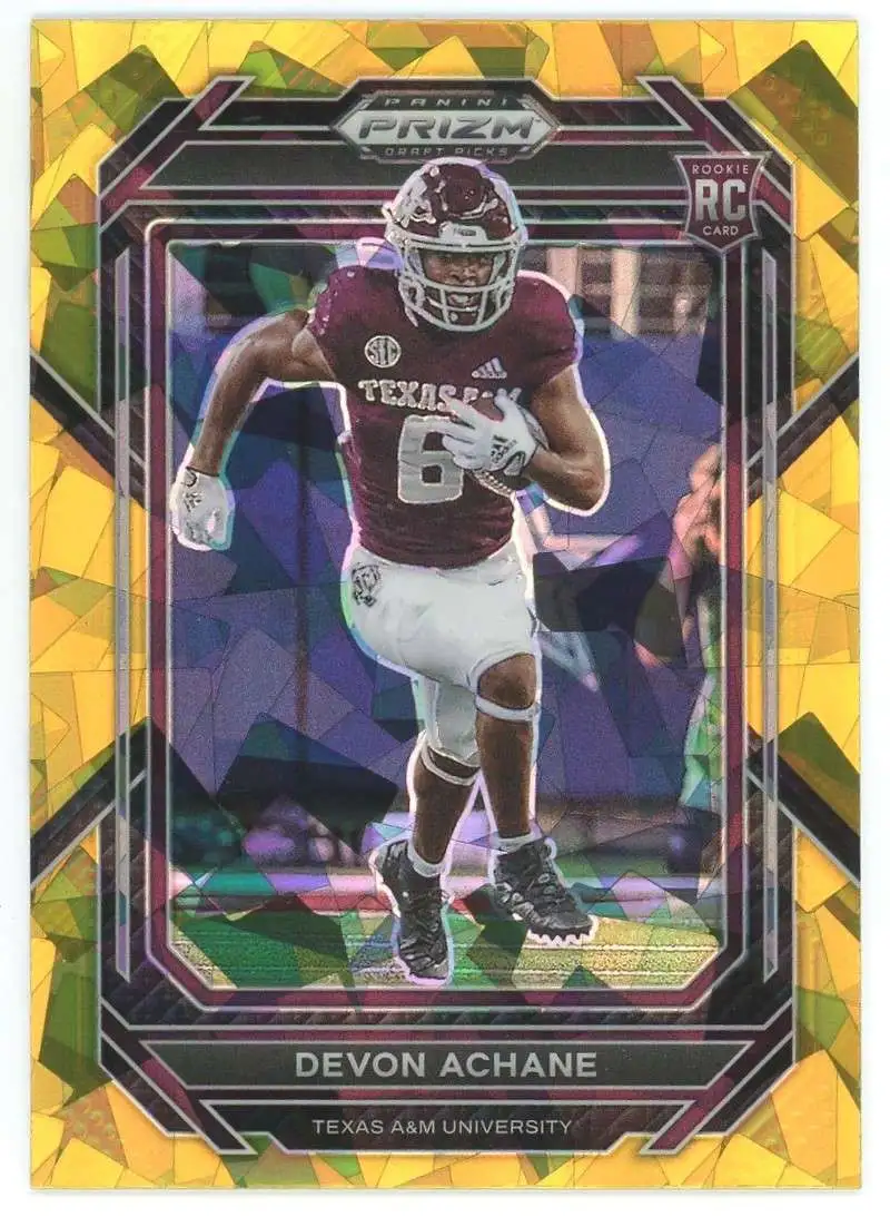 NFL 2023 Panini Prizm Draft Picks Single Card Gold Ice Prizm DeVon Achane 117 Rookie - ToyWiz