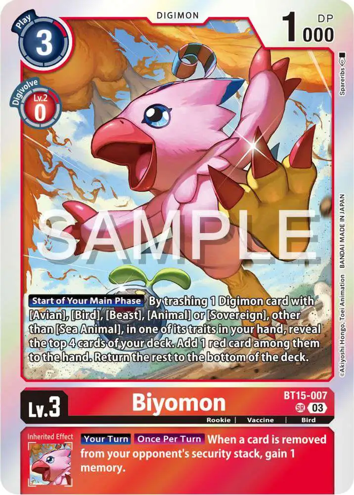 Digimon Exceed Apocalypse Single Card Super Rare Biyomon BT15-007 - ToyWiz