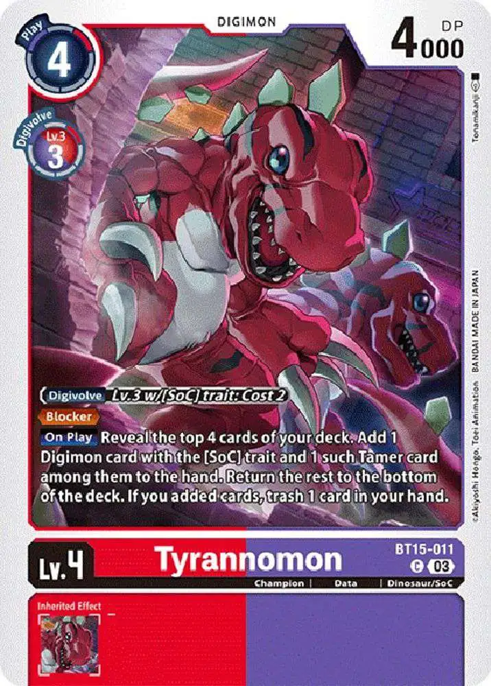 Digimon Exceed Apocalypse Single Card Common Tyrannomon BT15-011 - ToyWiz
