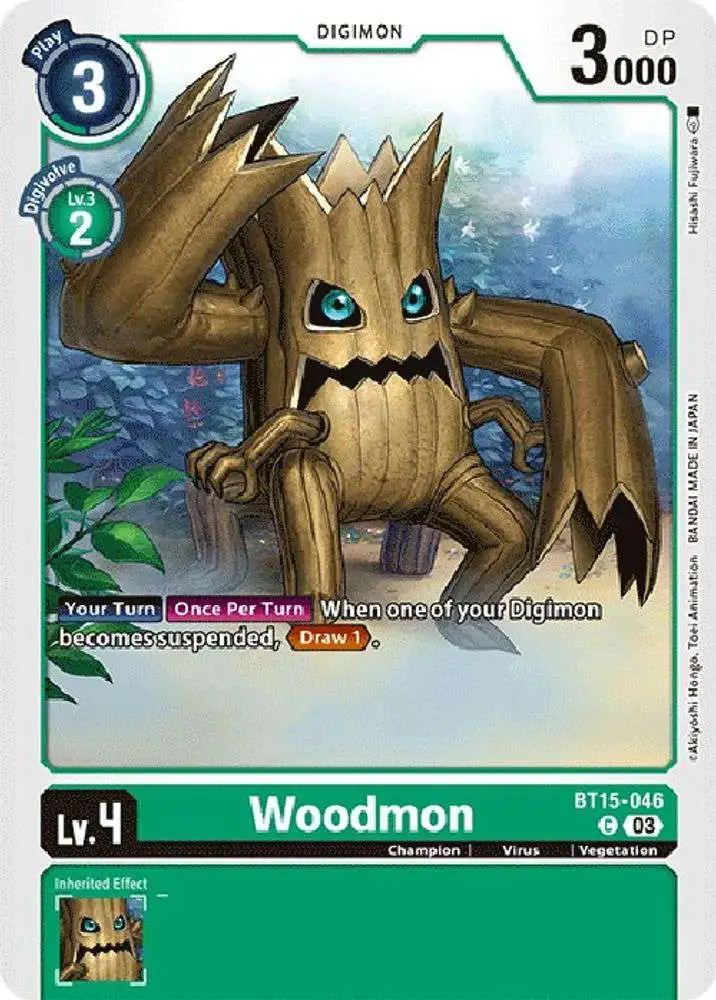 Digimon Exceed Apocalypse Single Card Common Woodmon BT15-046 - ToyWiz