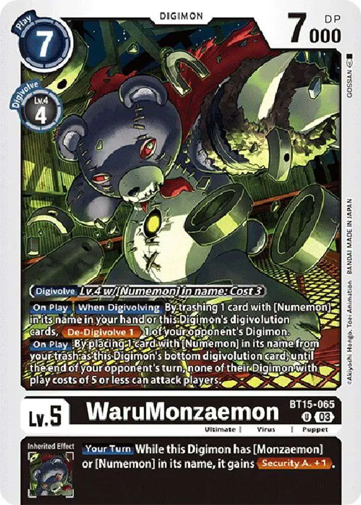 Digimon Exceed Apocalypse Single Card Uncommon WaruMonzaemon BT15-065 ...