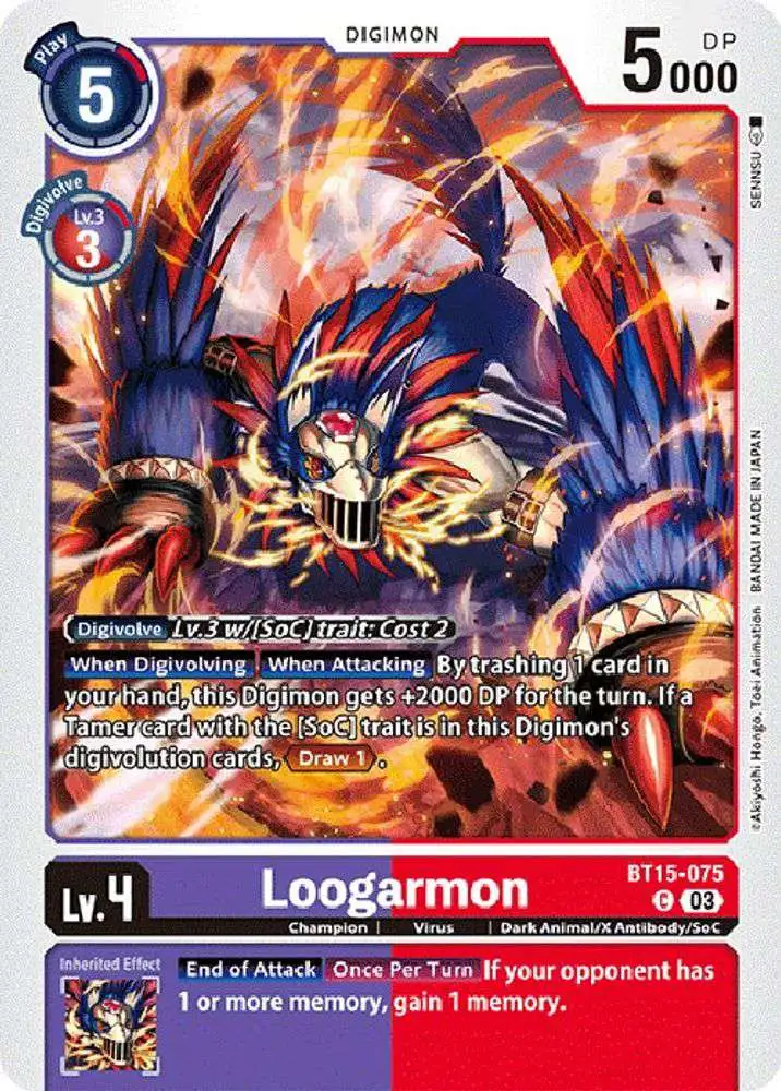 Digimon Exceed Apocalypse Single Card Common Loogarmon BT15-075 - ToyWiz
