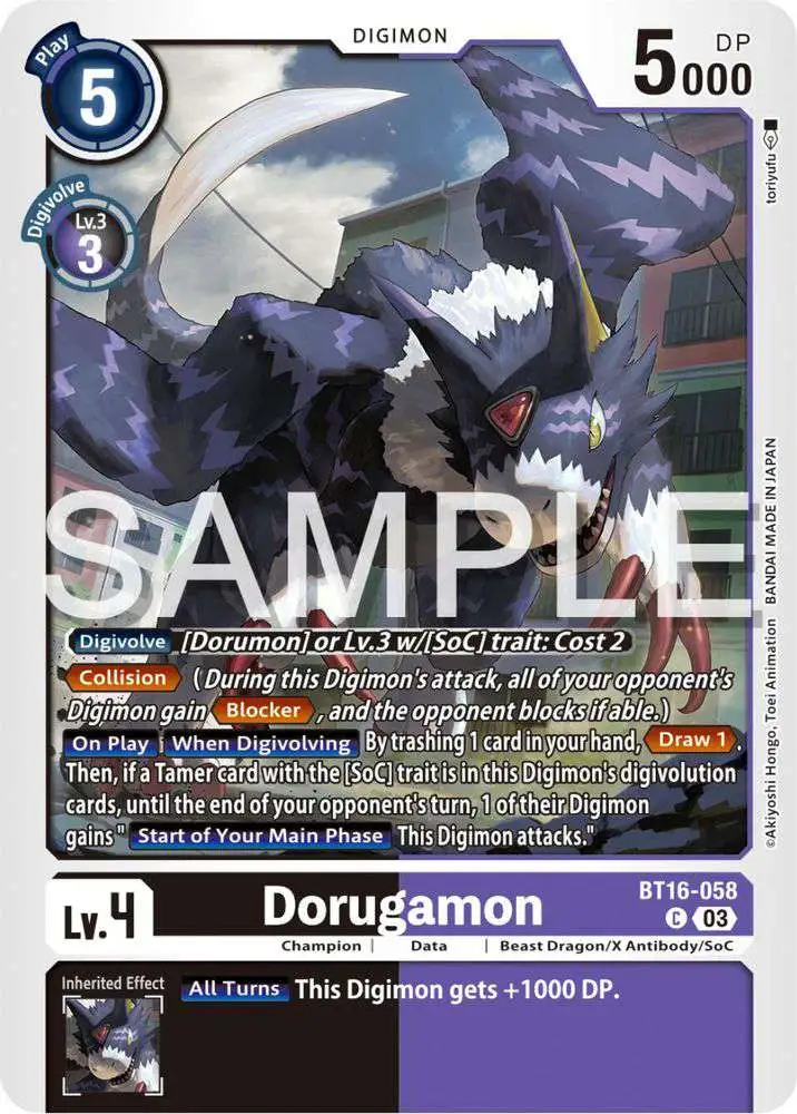 Digimon Trading Card Game Beginning Observer Single Card Common Dorugamon BT16-058 - ToyWiz