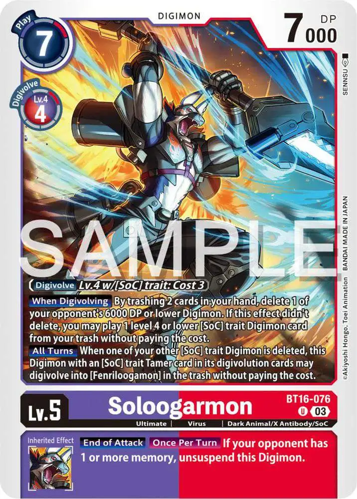 Digimon Trading Card Game Beginning Observer Single Card Uncommon Soloogarmon BT16-076 - ToyWiz