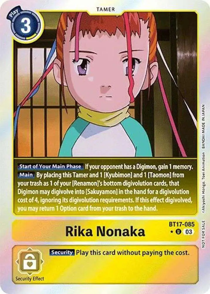 Digimon Trading Card Game Secret Crisis Single Card Uncommon Rika Nonaka BT17-085 Movie Memorial ...