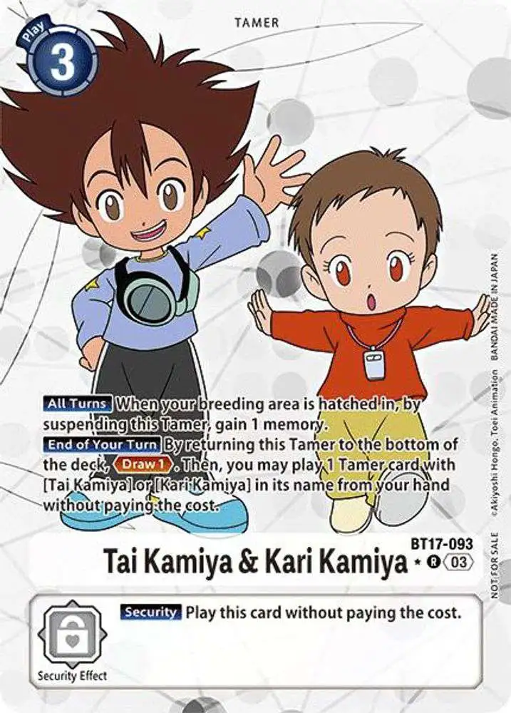 Digimon Trading Card Game Secret Crisis Single Card Rare Tai Kamiya Kari Kamiya BT17-093 Box ...