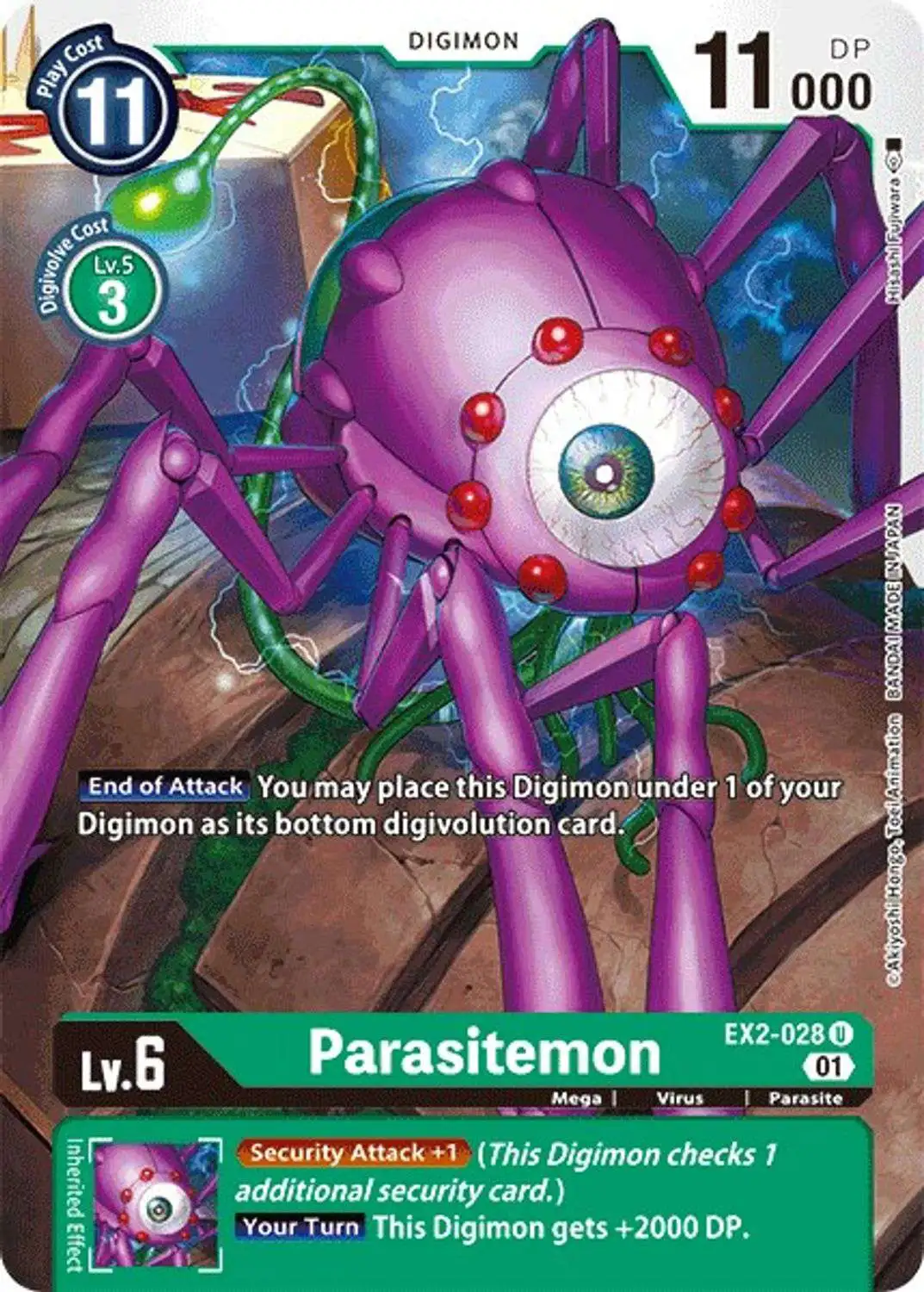 Digimon Digital Hazard Single Card Uncommon Parasitemon EX2-028 - ToyWiz