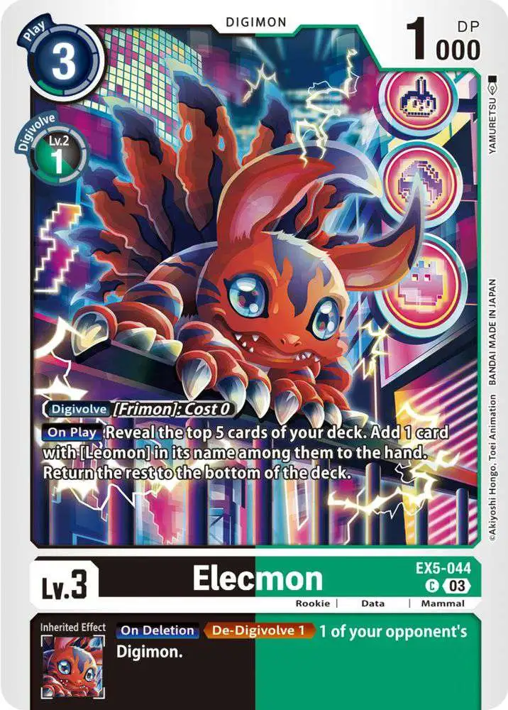 Digimon Animal Colosseum Single Card Common Elecmon EX5-044 - ToyWiz