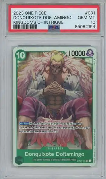 One Piece Trading Card Game Kingdoms of Intrigue Single Card Donquixote Doflamingo OP04-031 PSA ...