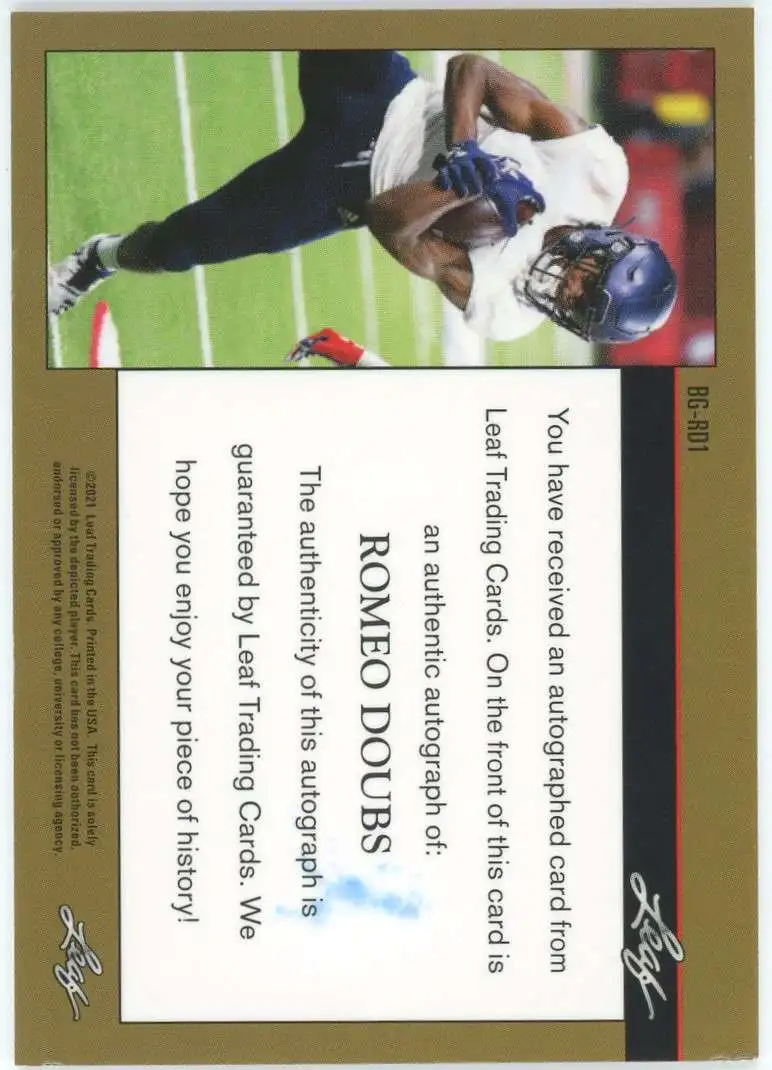 NFL Leaf 2021 Leaf Memories Single Card 1050 Romeo Doubs BG-RD1 Rookie ...