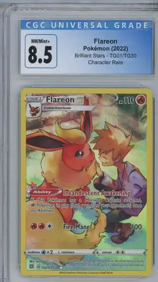 Pokemon Brilliant Stars Flareon Character Rare Graded Card TG01 CGC 8.5 ...