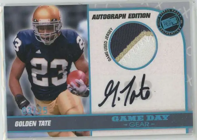NCAA 2010 Press Pass Golden Tate Three Color Patch Autograph 25 ...